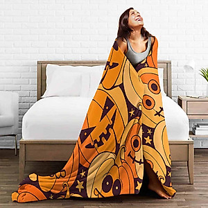 Throw Blanket 40x50 Inch,Happy Halloween Pattern with Scary Orange Pumpkins On Dark Flannel Soft Cozy Fluffy Throw Blankets and Warm Throws for Adults in Couch Sofa Bed 50x40 Inch
