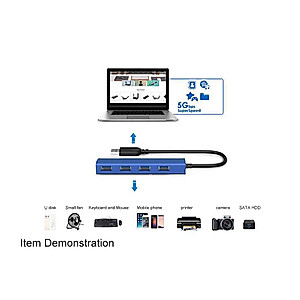 USB 3.0 4-Port Hub Adapter,WAVLINK Slim Aluminum Hub with 4 Port USB 3.0,Compatible with MacBook, Laptop, Surface Pro, PS4, PC, Flash Drive, Mobile HDD