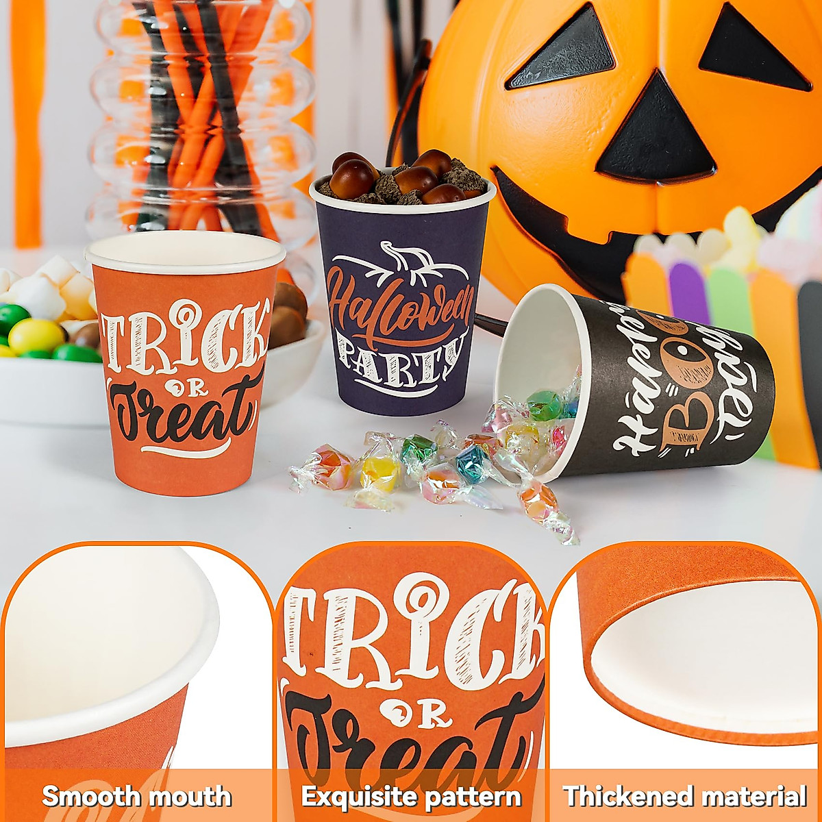 ATFUNSHOP Halloween Disposable Cups 50PCS Party Paper Cups 9oz 3 Styles