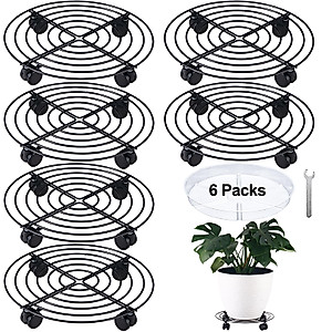 6 Packs Large Metal Plant Caddy with Wheels 14” Rolling Plant Stands Heavy-duty Wrought Iron Plant Roller Base Pot Movers Plant Saucer on Wheels Indoor Outdoor Plant Dolly with Casters Planter Tray