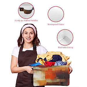 Burnt Orange Storage Basket Waterproof Cube Storage Bin Organizer with Handles, Modern Geometric Oil Painting Abstract Art Collapsible Storage Cubes Bins for Clothes Books Toys 15"x11"x9.5" 1 Pcs