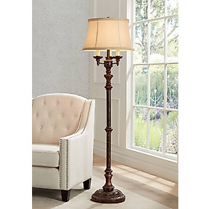 Barnes and Ivy Traditional Italian Standing Floor Lamp Candelabra Style 4-Light 64.5" Tall Bronze Brown Gold Bell Shade with Trim Decor for Living Room Reading House Bedroom Family Home