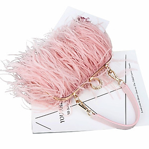 LUPBOK Clutch Purse for Women Feather Clutch Evening Bags Shoulder Crossbody Bag Wedding Party Handbag,Pink