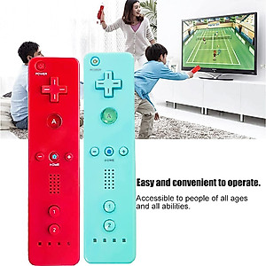 JTao-tec Wii Controller, 2 Packs Wii Controller and Wii Nunchuck for Wii and Wii U Console, with Silicone Case and Wrist Strap (Red + Water Blue)