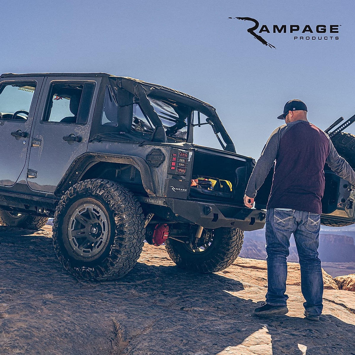 Rampage Windbreaker | Vinyl, Black Diamond Color with Clear Windows | 990035 | Fits 2007 - 2018 Jeep Wrangler JK 2-Door & 4-Door