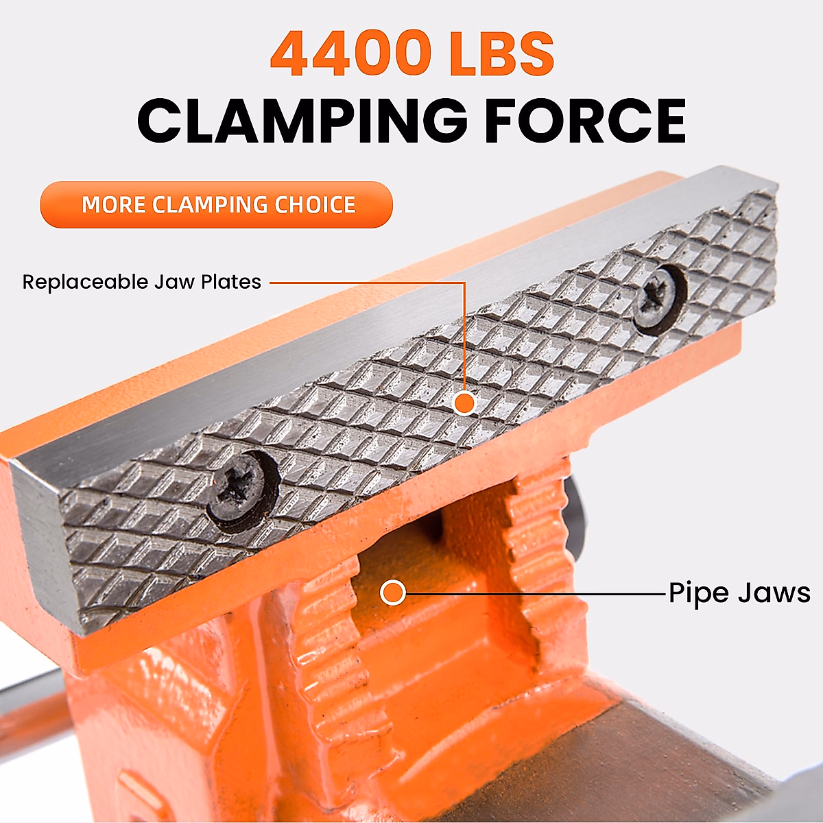 Forward Bench Vise 4 Inch Ductile Iron Bench Vice with 360 Degree Swivel Base and Channel Steel Guide Bar 30404 (4")