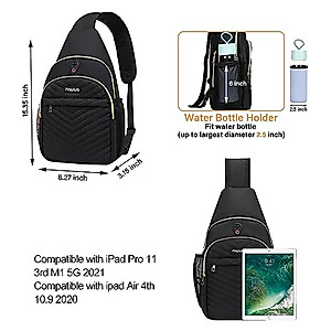 MOSISO Sling Backpack Small Hiking Daypack for Women Men, Quilted Crossbody Sling Bag with Removable Strap One Shoulder Chest Bag, Black