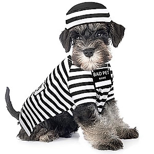 Funny Dog Prisoner Costumes Halloween Dog Prison Pooch Shirts Washable Dog Hat and Card for Halloween Dog Puppy Pet Cosplay (X-Large)