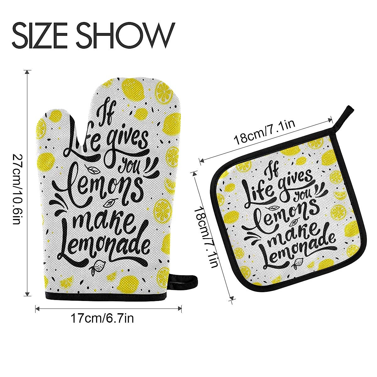 ALAZA If Life Gives You Lemons Make Lemonade Oven Mitts and Pot Holders Sets Heat Resistant Kitchen Oven Gloves Potholder for Cooking Baking Grill