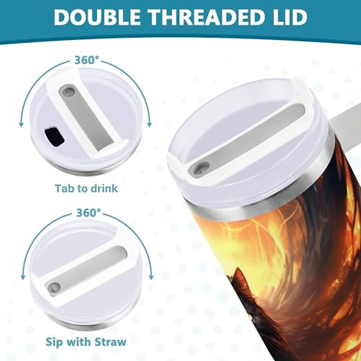 ARGTILDN 40 oz Tumbler Black Cat Fire Insulated Travel Mug with Handle and Straw Lid Stainless Steel Vacuum Coffee Cup Tea Beverage Container Water Bottles for Car Sports office