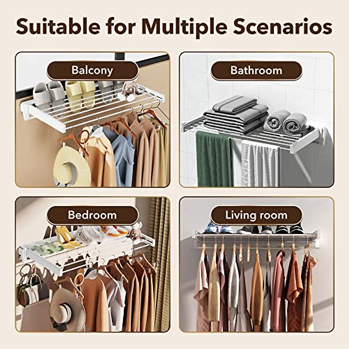 ADUUNKA Wall Mounted Laundry Drying Rack,Drying Rack Clothing Wall Mount,Foldable Clothing Rack,etractable Clothes Drying Rack