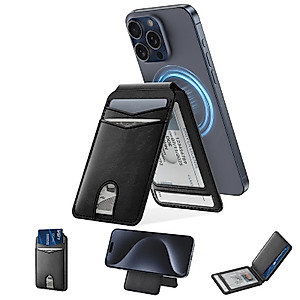 typecase Magnetic Wallet Compatible with Magsafe: Magnetic Phone Wallet & Card Holder for Apple iPhone 16 15 14 13 12 Pro Max - Adjustable Mag Safe Wallet Stand with 4 Card Slots - Black
