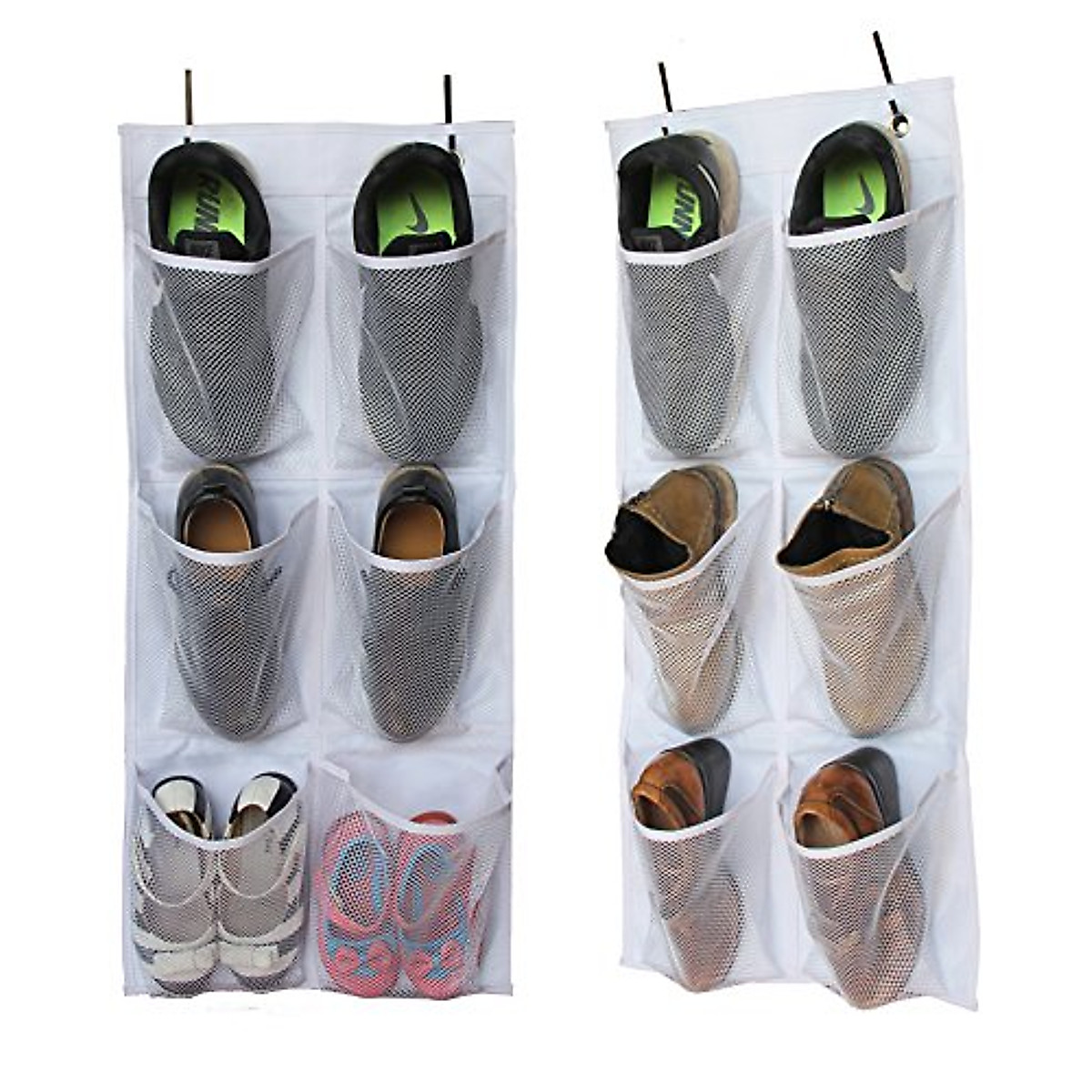 KIMBORA 2 Packs Narrow Over the Door/Wall Shoe Organizer, Small Hanging Shoe Rack for Closet with Clear Mesh Pocket for Bathroom, RV, Pantry, Camping (White)