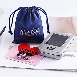 ANAZOZ Personalized Name Rings for Women, Stainless Steel Heart Blue Engravable Rings for Women 6MM Size 8