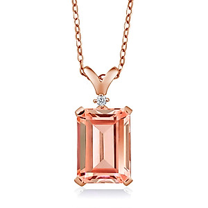 Gem Stone King Peach Nano Morganite and White Diamond 18K Rose Gold Plated Silver Pendant Necklace For Women (6.32 Cttw, with 18 Inch Chain)