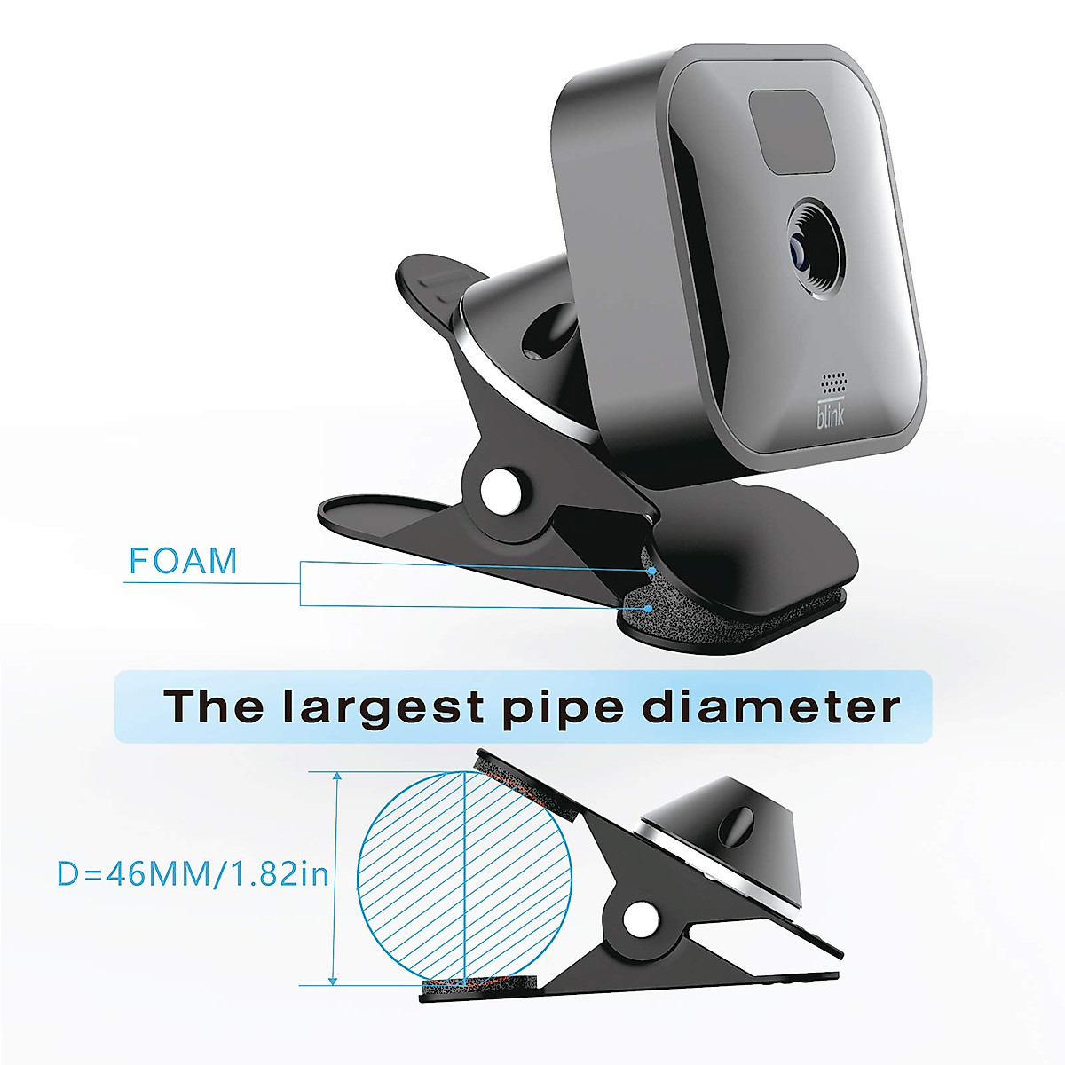 VMEI Metal Clip Stand for All-New Blink Outdoor/Indoor Camera/Blink XT2 Camera,Blink Metal Holder Weather Proof,Not Need to Drill, No Holes, No Damage to Your Furniture and Wall-Black(2 Pack)