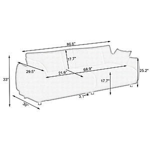 YCDIPING Comfy Teddy Wool Sofa Set with 4 Throw Pillows & Metal Legs 86.6" Apartment Size 4 Colour Choices Cozy Sitting (Pink)