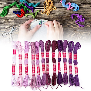12Pcs Embroidery Thread Cross Stitch Threads Embroidery Floss Friendship Bracelets Floss Gradient Bright Color Polyester Line Sewing Skeins Yarn Cross Stitch Thread for Sewing (Purple)