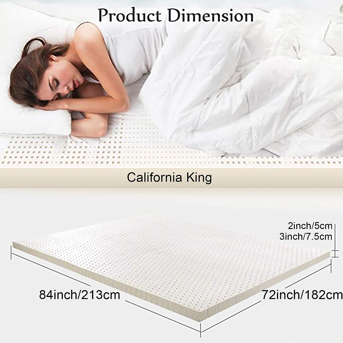 Talatex Natural Latex Mattress Topper, Premium Latex with Organic Mattress Cover, Medium Firmness Help Relief Shoulder & Back Pain (White, California King, 3, Inches)