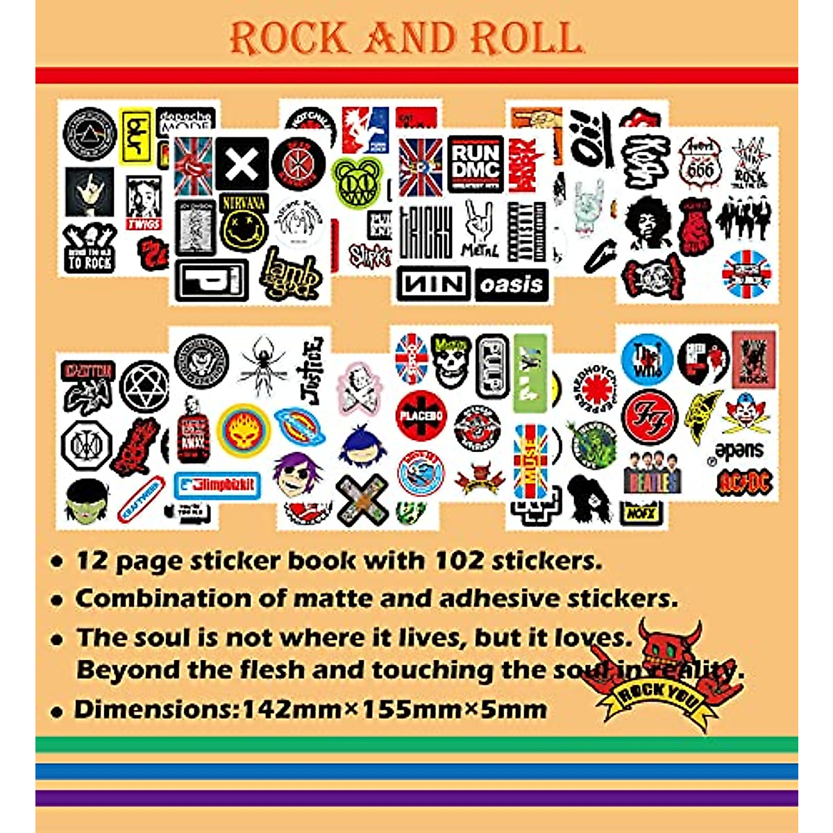 Csimyun Rock Sricker Book 102Pcs Cool Stickers Waterproof & Sun-Protection Rock Punk Band Graffiti Hand Account Stickers Trolley Case Removable Car Stickers