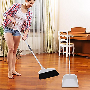 Lurrose Broom and Dustpan Set Broom with Dustpan Combo Set Upgrade Broom Long Handle Broom Broomstick Standing Dust Pan for Home Kitchen Lobby Floor Cleaning