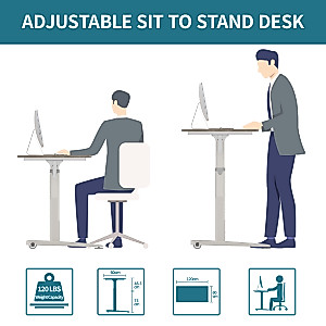 Win Up Time Manual Standing Desk Adjustable Height Heavy Duty- Crank Mobile Standing Desk 48 x 24 Inches Sit Stand Desk Frame & Top, Stand Up Desk on Wheels, Computer Desk Black Frame & Black