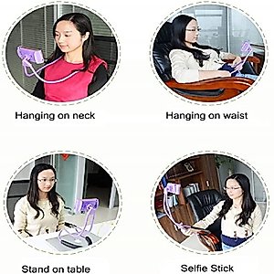 Smart Mobile Phone Stands,Universal Hanging on Neck Cell Phone Mount Holder, Flexible Lazy Bracket DIY Free Rotating for Multiple Functions（Black）