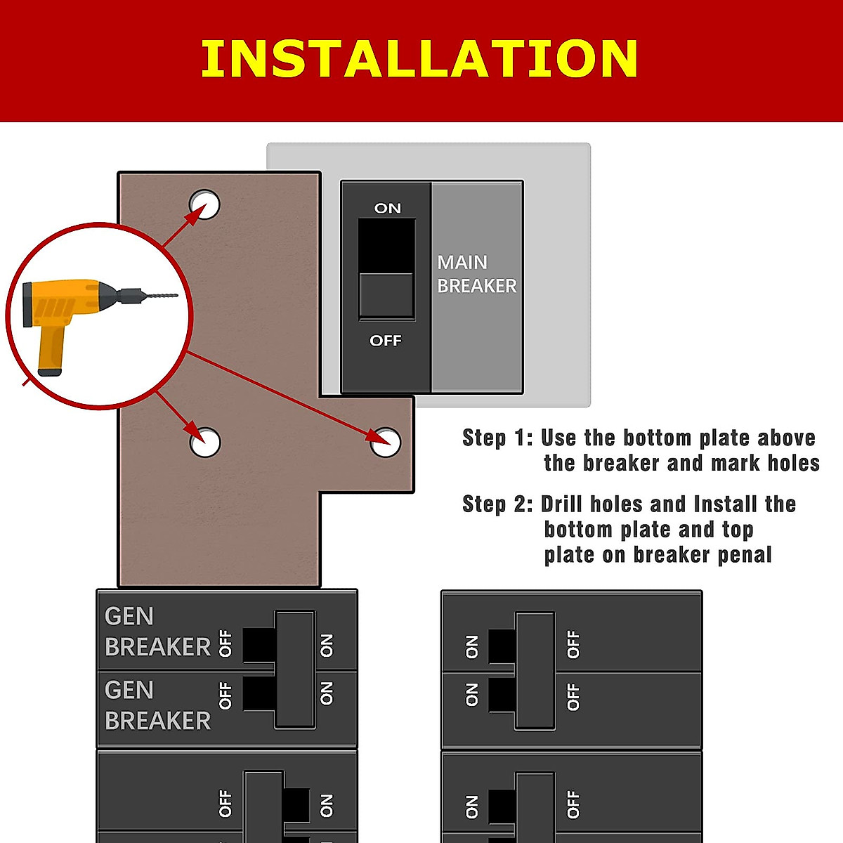 Natupal Generator Interlock Kit compatible with GE General Electeric breaker panels with single vertical throw main, 2 1/2 inch Spacing between main and branch breaker