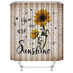 AZHM Sunflower Shower Curtain Sets with Rugs 4PCS You are My Sunshine Bathroom Decor Set Waterproof Shower Curtain Non-Slip Rugs Toilet Rugs Bath Mats Bathroom Curtains Shower Set with 12 Hooks