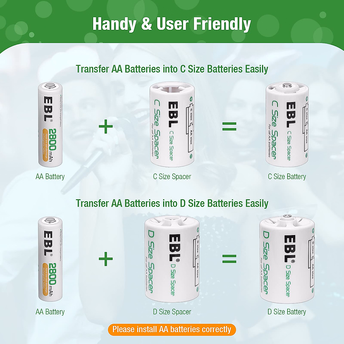 EBL Rechargeable Batteries Kit with C D 9V AA AAA Battery Charger and 10000mAh D Rechargeable Batteries