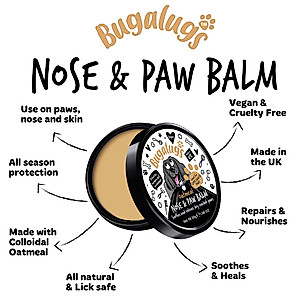 Bugalugs Dog Paw Pad Balm & Dog Nose Balm 30 g (1.06 oz) - Moisturizing Dog Paw Balm That Creates an Invisible Barrier That Protects and Heals Dry Cracked Paws - All-Natural Dog Paw Balm with Oatmeal