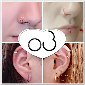 Stainless Steel 16G Seamless Hinged Hoop Nose Ring 8mm Cartilage Tragus Lip Snug Body Piercing Jewelry