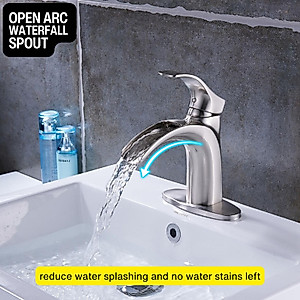 Brushed Nickel Bathroom Faucet Waterfall Single Handle 1 or 3 Hole,Vanity Sink Faucet 4 Inch Centerset