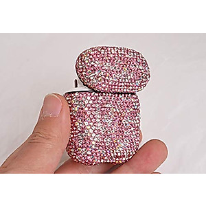 Sparkly Diamond Case for AirPods with Keychain, Shockproof Protective Premium Bling Rhinestone Cover Skin Compatible with AirPods Charging Case 2 & 1(Pink+AB C6)