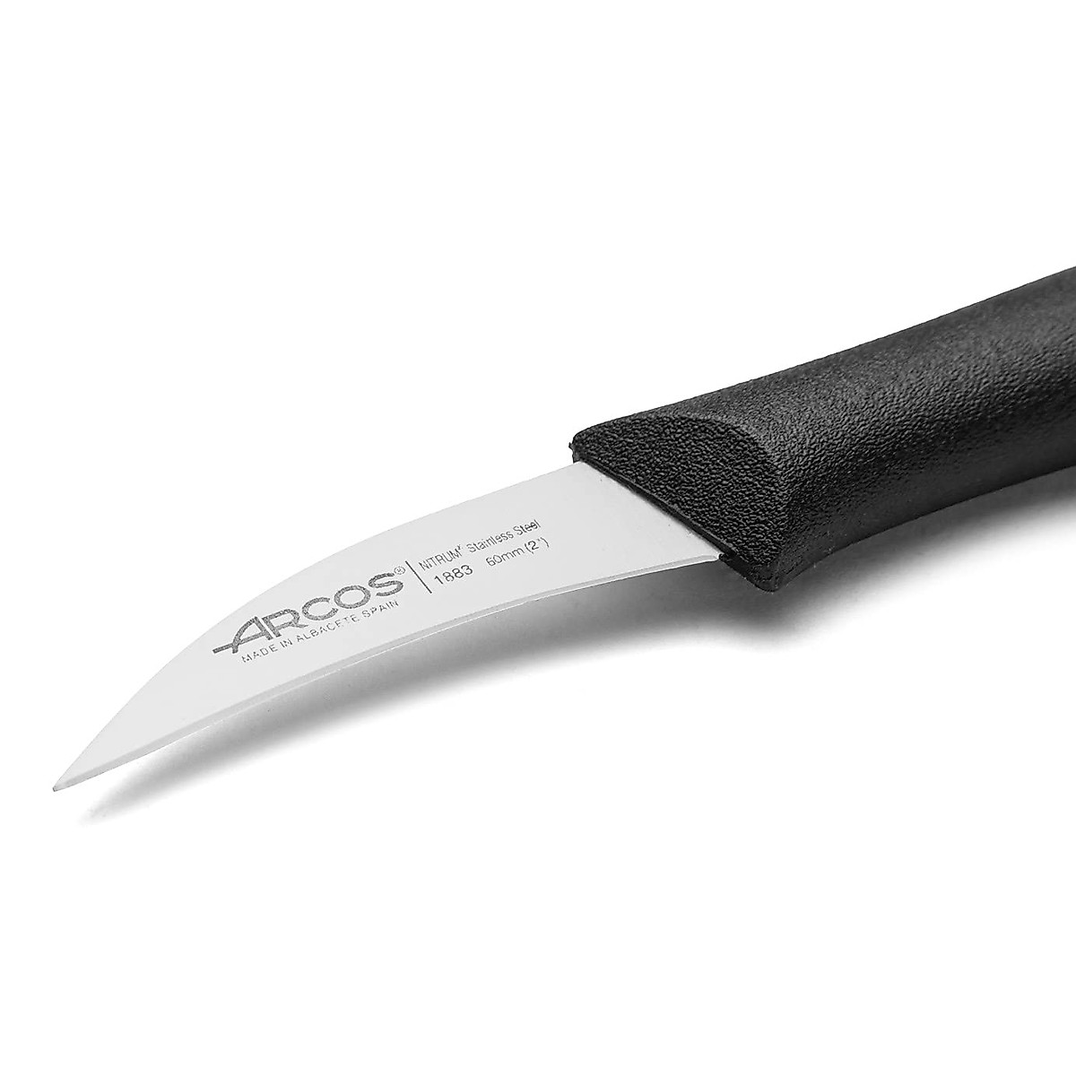 ARCOS Bird's Beak Paring Knife 2 Inch Stainless Steel. Professional Kitchen Knife for Cut, Peel and Clean Food. Ergonomic Polypropylene Handle and 60 mm Blade. Series Nova. Color Black.