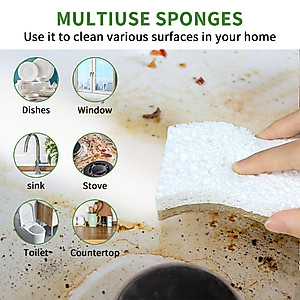 KICKLEEN 9 Pack Biodegradable Natural Kitchen Sponge - Compostable Cellulose and Coconut Walnut Scrubber Sponge - Eco Friendly Sustainable Sponges for Dishes