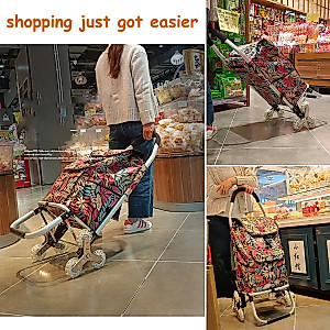 TYUAN Shopping Cart | 6 Wheel Market Cart - 3 Wheels on Each Side | 2 in 1 Foldable Market Stroller and Hand Truck | Staircase Shopping Cart, 60 L,C