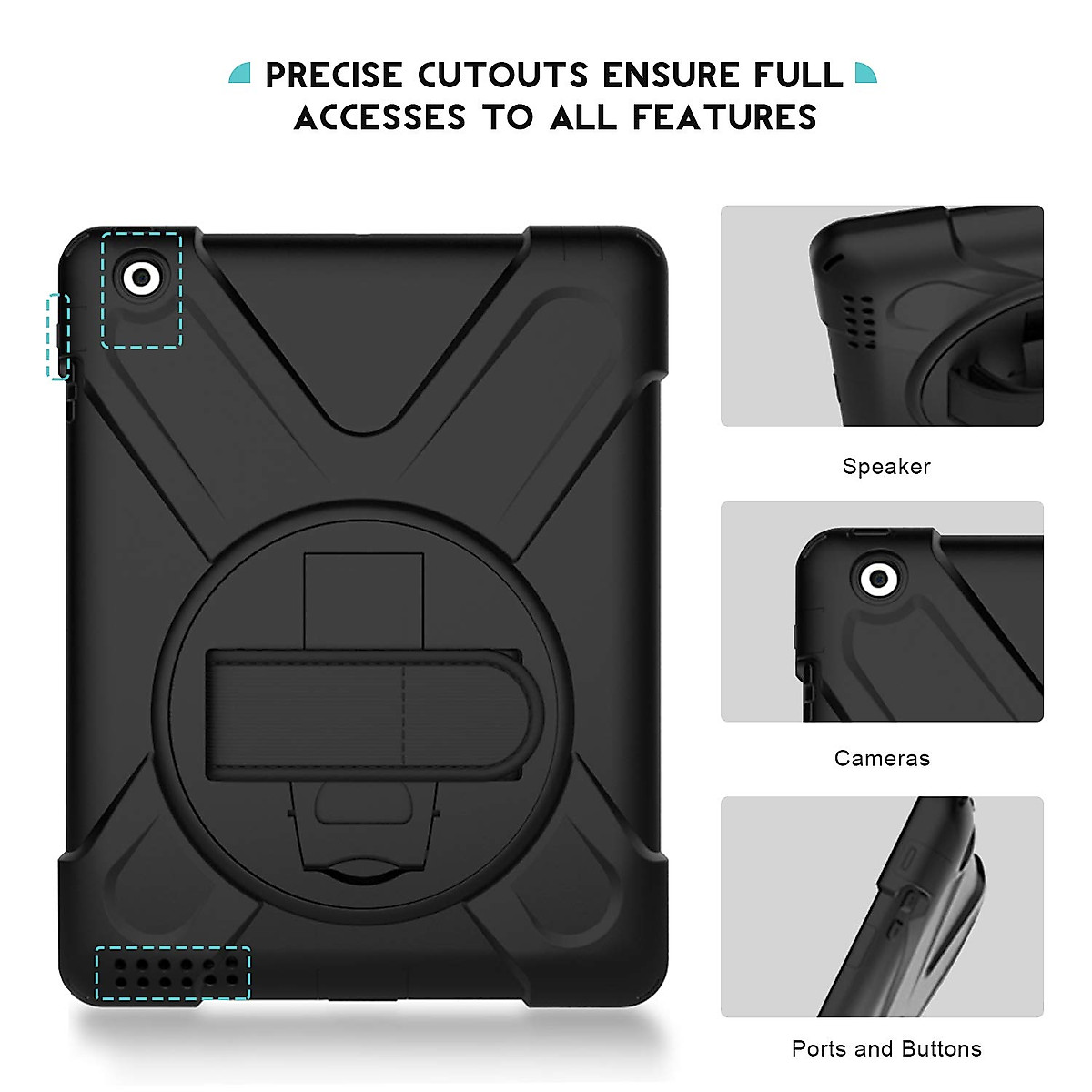 ProCase Rugged Heavy Duty Case for iPad 2 3 4(Old Model), Shockproof 360 Degree Rotatable Kickstand Protective Cover Case for iPad 2nd/iPad 3rd/iPad 4th -Black
