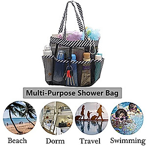 Mesh Shower Caddy Portable for College Dorm Room Essentials, Hanging Collapsible Large Shower Tote Bag Basket Toiletry Organizer with Key Hook for Bathroom Accessories