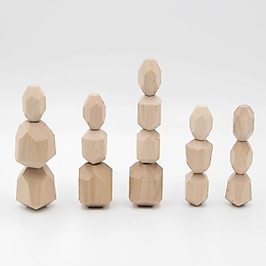 MERRYHEART 16PCS DIY Wooden Balancing Stones, Wooden Building Blocks with Pigment Stacking Game, Rock Blocks Educational Puzzle Toy