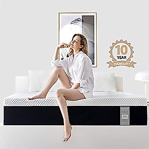 IYEE NATURE King Size Mattress, 10 Inch Cooling-Gel Memory Foam Mattress Bed in a Box, Supportive & Pressure Relief with Breathable Soft Fabric Cover, Medium Firm Feel,Black
