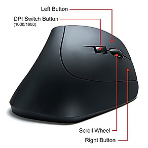 SANWA Wired Ergonomic Mouse, Optical Vertical Computer Mice, Reduce Wrist Strain, (1000/1600 Adjustable DPI, 6 Buttons) Compatible with MacBook, Laptop, Desktop, Windows, Mac OS for Office & Gaming