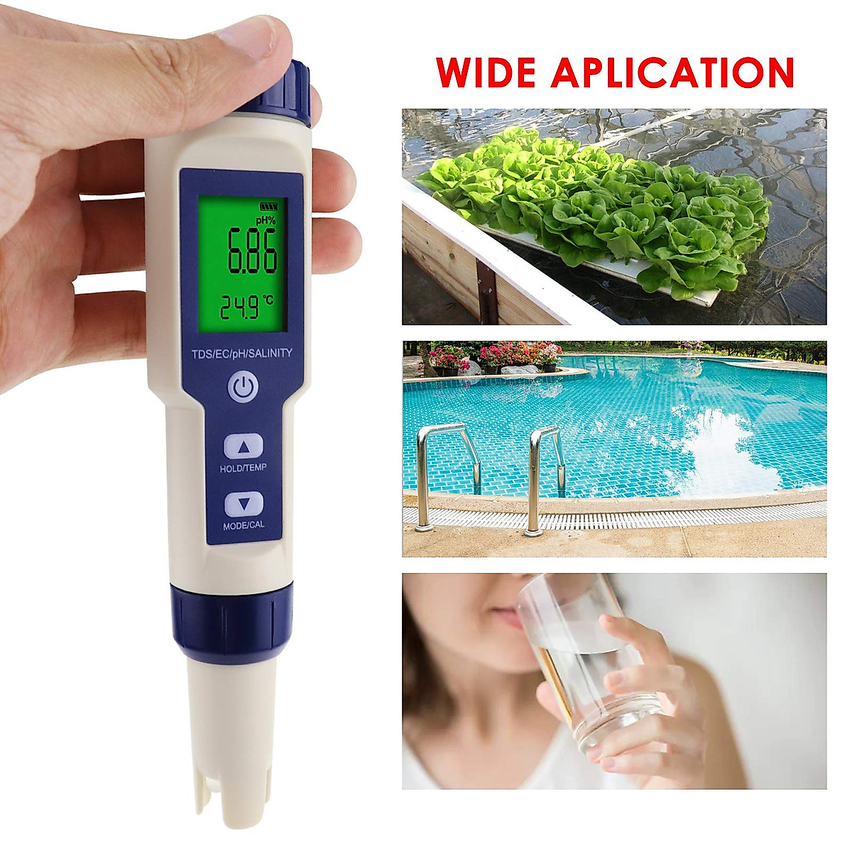 DANOPLUS 5 in 1 Digital pH Meter with TDS/EC/Salinity/Temperature Measurement Waterproof Highly Accurate Multi-Parameter Tester