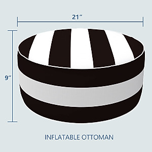 LVTXIII Outdoor Inflatable Ottoman, Fade-Resistant Round Footrest Stool D21”x H9”, Portable Patio Pouf for Garden Camping or Home Use-Cabana Black