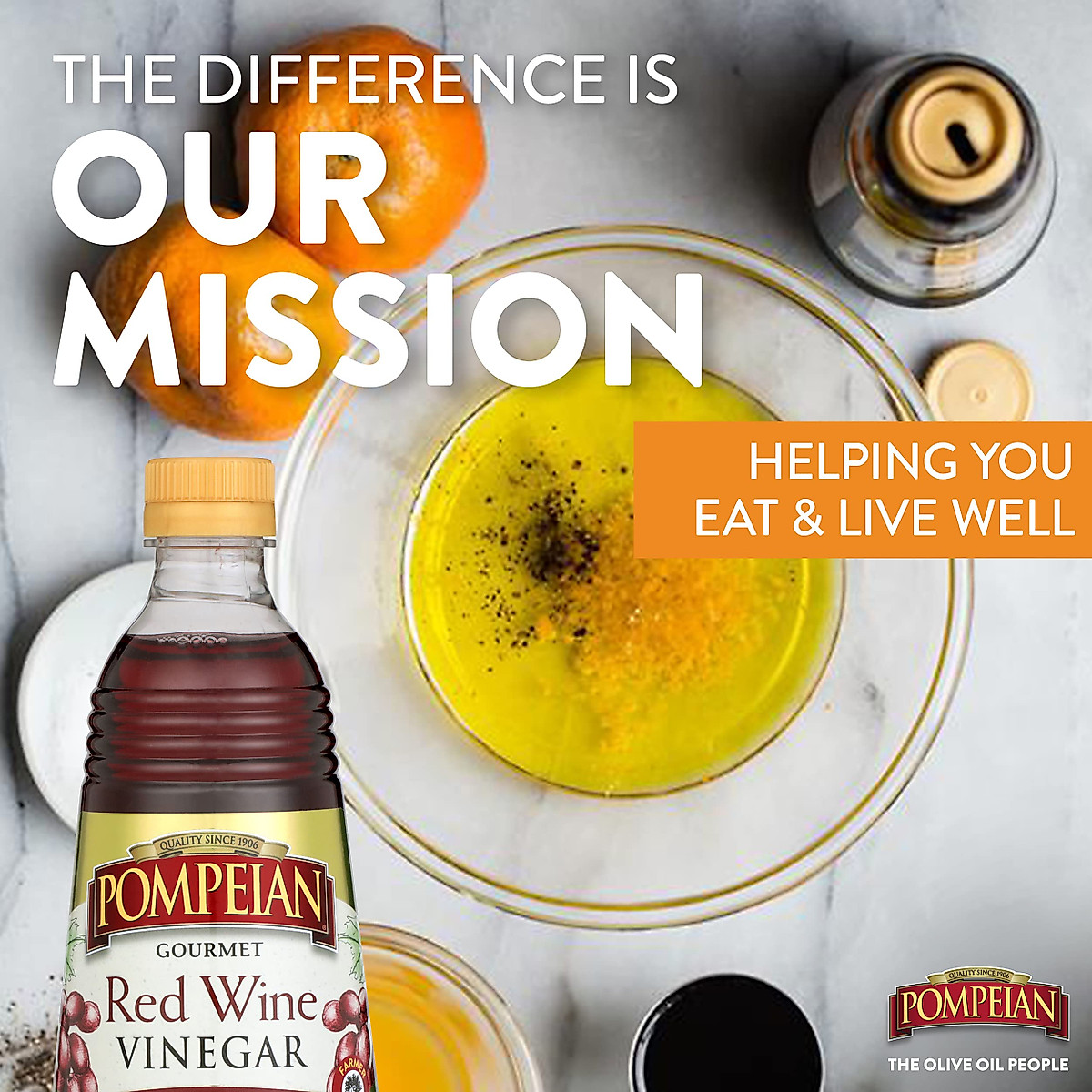 Pompeian Gourmet Red Wine Vinegar, Perfect for Salad Dressings, Marinades & Sauces, Naturally Gluten Free, 30 Ounce