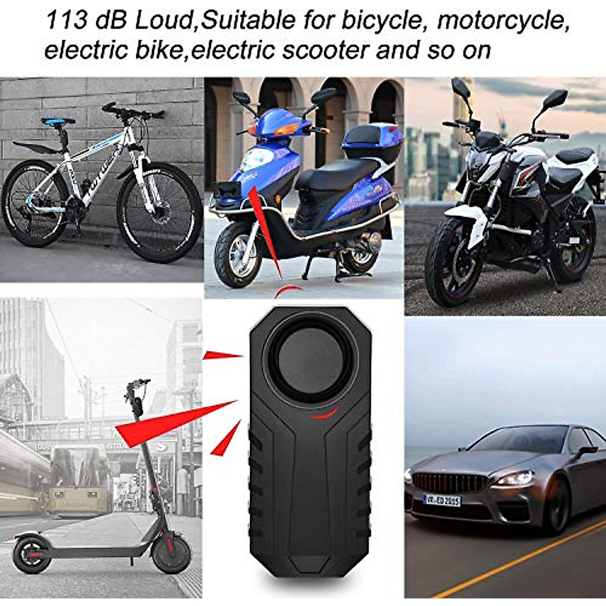GREENCYCLE 1 Pack Bike Alarm with Remote, Anti-Theft Vibration Security Alarm for E-Bike Vehicle Bicycle Electric Tricycle, 113dB Volume and Sensitivity Adjustable, IP55 Waterproof, SOS Function