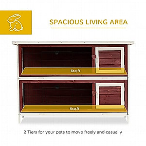 PawHut 54" 2-Story Rabbit Hutch Bunny Cage with Openable Roof, No Leak Tray and Fun Enclosed Run, Indoor/Outdoor