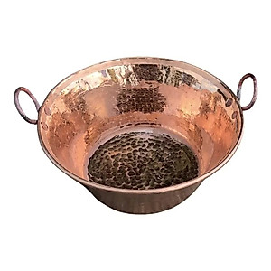 CEMCUI Copper Cazo 7.5 Litre Saucepan (253 Liquid Ounces) Hammered Copper Ideal for Meats, 32 cm Diameter (12.5 Inches)