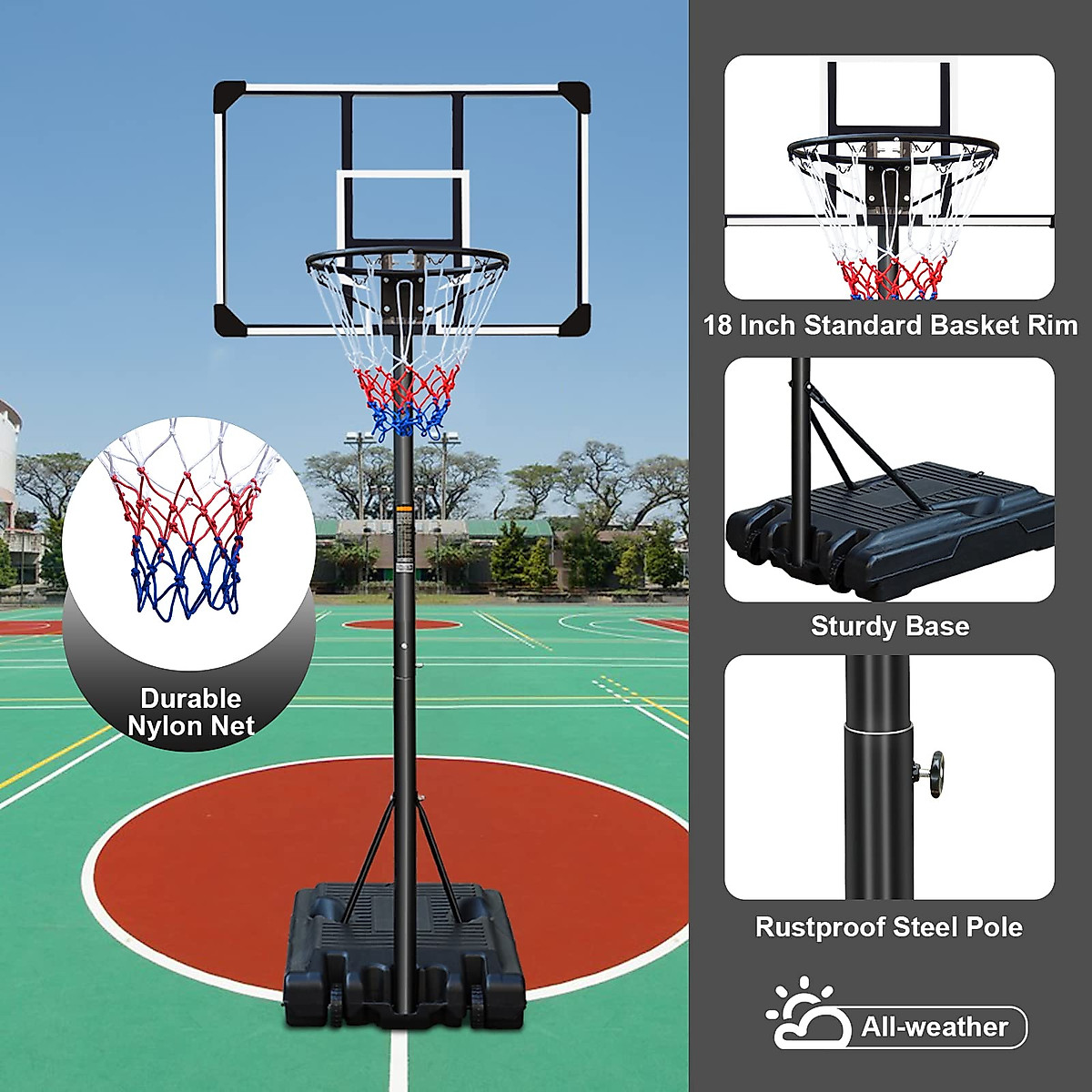 aukung Portable Basketball Hoop & Goal Basketball Stand Height Adjustable 6.2-8.5ft with 35.4Inch Transparent Backboard & Wheels for Youth Teenagers Outdoor Indoor Basketball Goal Game Play