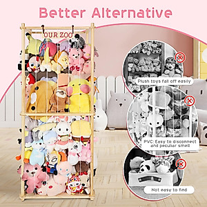 Extra Large Stuffed Animal Storage for Corner Organizer,Premium Wooden Material with Elastic Cord Hold Up to 250 Plush Toys,Stuffed Zoo Animal Holder and Collection for Playroom-Birthday (Extra Large)